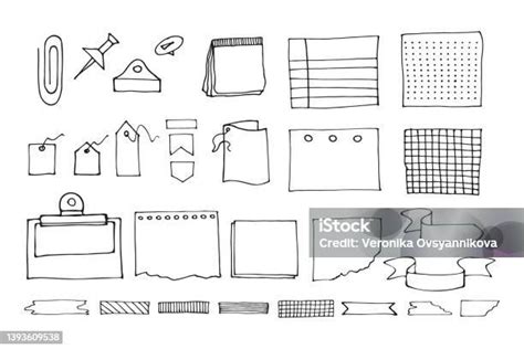 빈 알림 종이 노트 플래너 낙서 컬렉션 벡터 손으로 그린 스케치 일러스트 레이 션 종이에 대한 스톡 벡터 아트 및 기타 이미지 종이 드로잉 메모장 Istock
