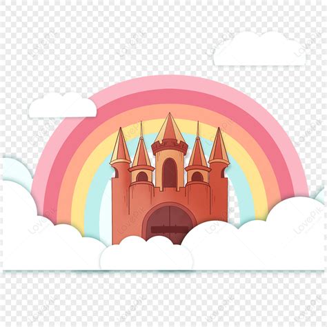 붉은 성 무지개 일러스트 만화 건물 성곽 공상 Png 일러스트 무료 다운로드 Lovepik