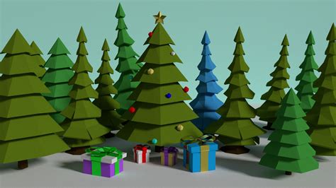 Low Poly Christmas Tree And T 3d Model 3d Model 5 Unknown Stl Fbx 3ds Obj Blend Free3d