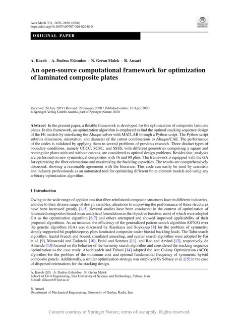 An Open Source Computational Framework For Optimization Of Laminated Composite Plates Request Pdf