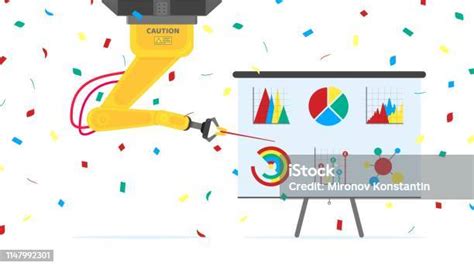 로봇 팔 평면 스타일 디자인 벡터 일러스트 아이콘 표지판 흰색 배경에 고립 로봇 팔 또는 손 플립 차트 인포 그래픽에 보고 현대 스마트 산업 40 기술 개념에 대한 스톡