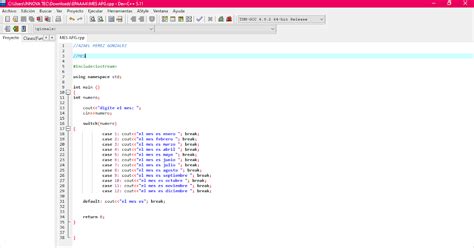 uso de switch case break en c mes 1 act
