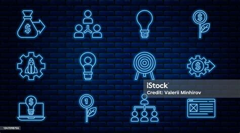 세트 라인 브라우저 창 달러와 기어 아이디어의 전구 개념 헤드 램프 시작 프로젝트 돈 가방 대상 및 프로젝트 팀 기본 아이콘