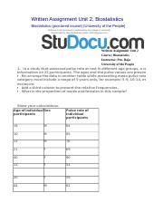 Written Assignment Unit 2 Biostatistics Xlsx LOMoARcPSD 8345931 Written Assignment Unit 2