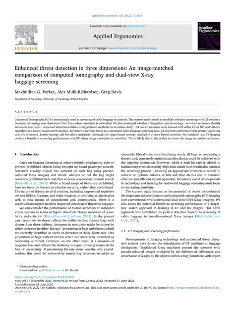 Full Article Enhanced Threat Detection In Three Dimensions An Image Matched Comparison Of