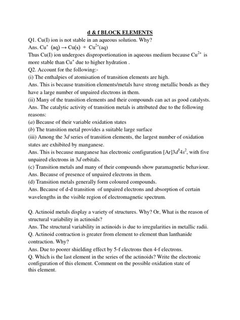 Learning Content Dand F Block Elements Pdf Transition Metals Lanthanide