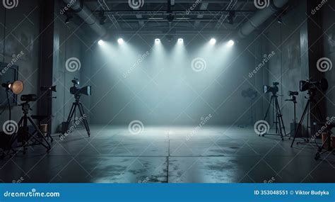 Two Professional Cameras On Tripods Filming A Green Screen In A