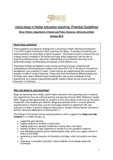 pdf using blogs in higher education teaching practical guidelines
