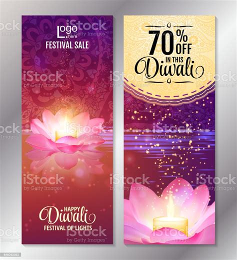 수직 디 왈 리 축제 제공 포스터 디자인 템플릿 로터스 물 초 롱과 불꽃놀이 벡터 전단지 빛의 축제에 대 한 설정 0명에 대한