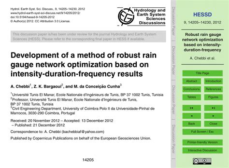Pdf Development Of A Method Of Robust Rain Gauge Network Optimization Based On Intensity