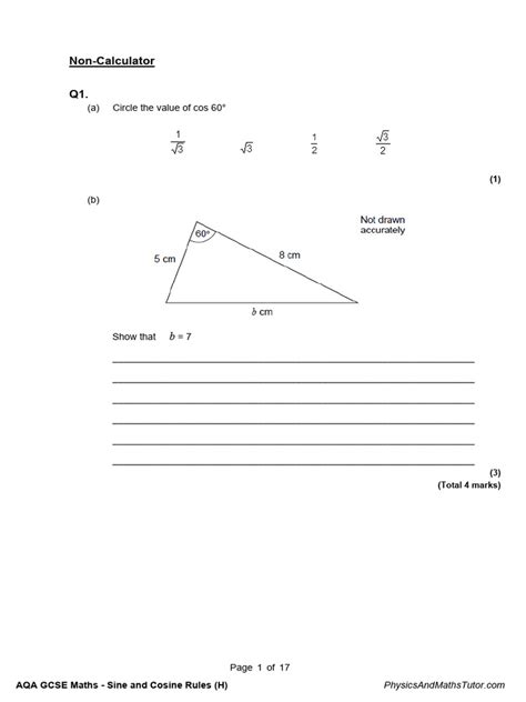 Sine And Cosine Rules H Qp Pdf Angle Complex Analysis