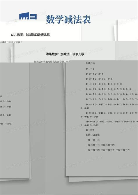 幼儿数学加减法口诀表儿歌word模板下载编号qjymmdav熊猫办公