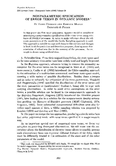 Pdf Nonparametric Specification Of Error Terms In Dynamic Models