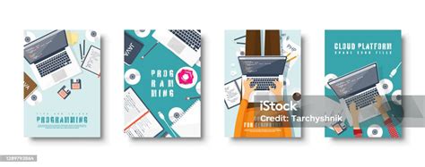programming coding flat style covers set computing background code hardware software web