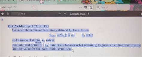 Solved Consider The Sequence Recursively Defined By