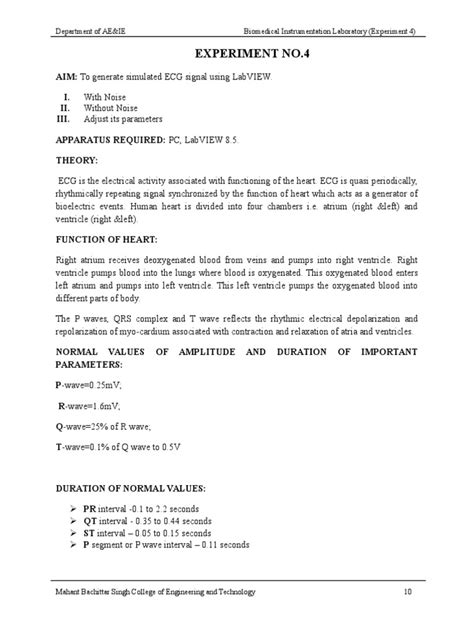 Expt 4 To Generate Ecg Signal Using Labview Pdf Electrocardiography