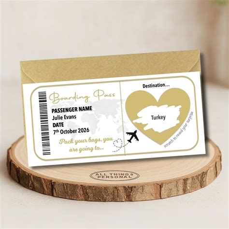Personalised Boarding Pass Scratch Card Surprise Reveal Holiday Plane
