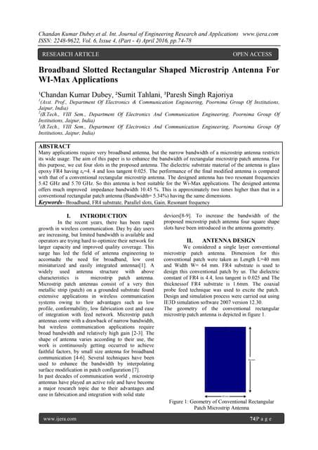 Broadband Slotted Rectangular Shaped Microstrip Antenna For Wi Max Applications Pdf