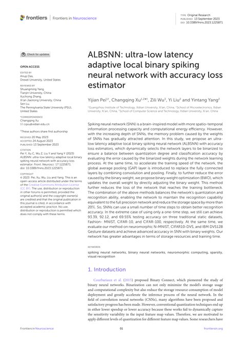 Pdf Albsnn Ultra Low Latency Adaptive Local Binary Spiking Neural Network With Accuracy Loss