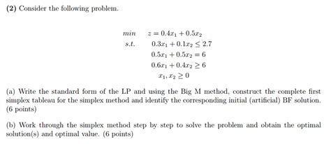 Solved 2 Consider The Following Problem Min St