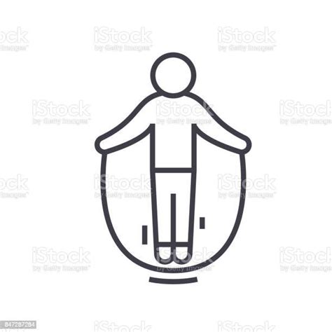 점프 로프 플랫 라인 일러스트 레이 션 개념 벡터 절연 흰색 배경 아이콘 Sport Set에 대한 스톡 벡터 아트 및 기타