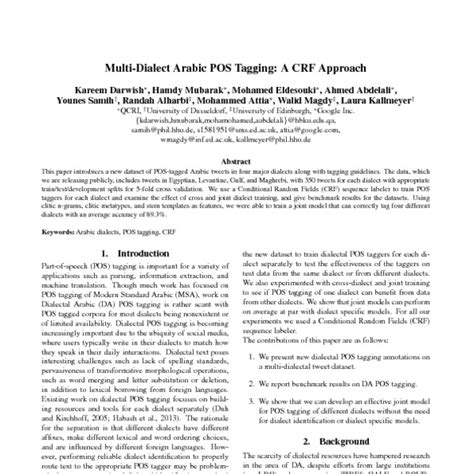 Multi Dialect Arabic Pos Tagging A Crf Approach Acl Anthology