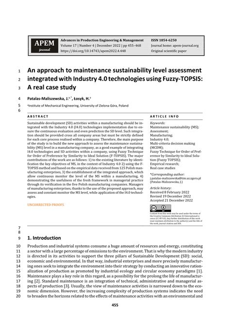 Pdf An Approach To Maintenance Sustainability Level Assessment Integrated With Industry 40