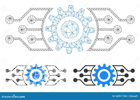 Digital Cog Vector Mesh Wire Frame Model And Triangle Mosaic Icon Stock