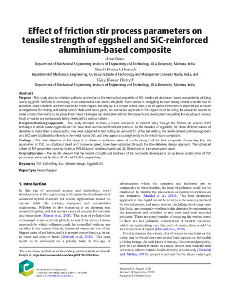 Pdf Effect Of Friction Stir Process Parameters On Tensile Strength Of