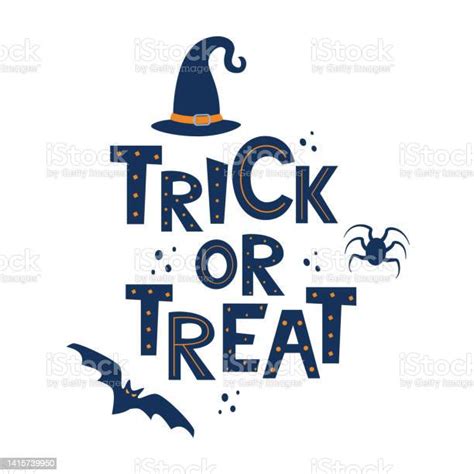 트릭 또는 전통적인 할로윈 디자인 요소 마녀 모자 박쥐 거미로 레터링을 치료하십시오 배너 포스터 인사말 카드 파티 초대장을위한
