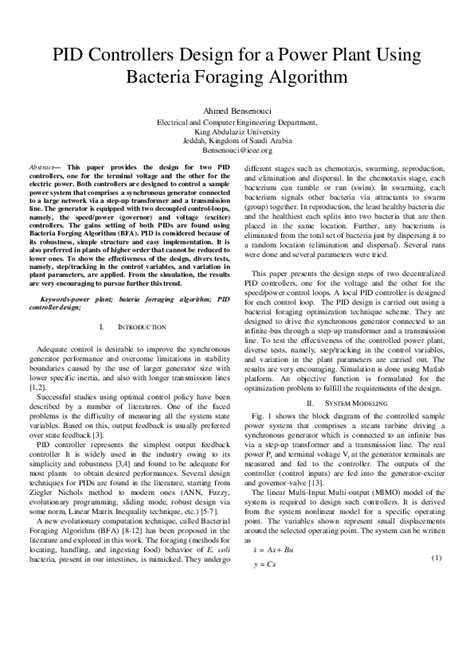 Pdf Pid Controllers Design For A Power Plant Using Bacteria Foraging Algorithm Ahmed