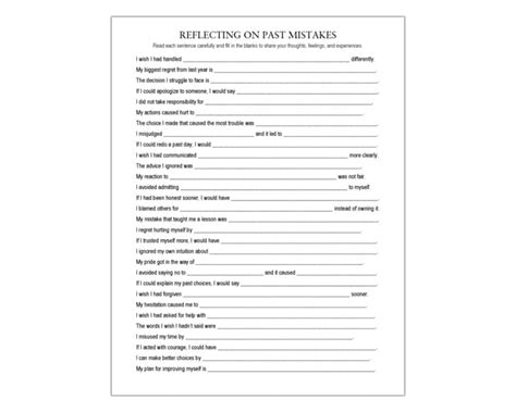 Reflecting On Past Mistakes Worksheet Self Forgiveness Guilt And Shame