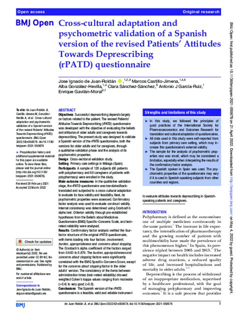 Pdf Cross Cultural Adaptation And Psychometric Validation Of A Spanish Version Of The Revised