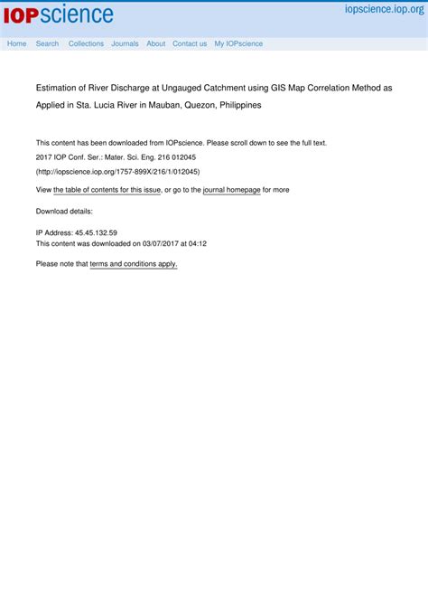 Pdf Estimation Of River Discharge At Ungauged Catchment Using Gis Map Correlation Method As