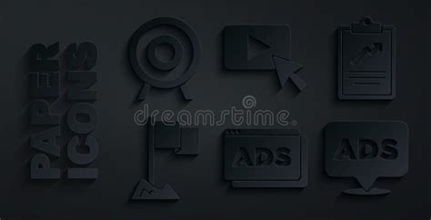 Set Advertising Clipboard With Graph Chart Location Marker And Target Sport Icon Vector