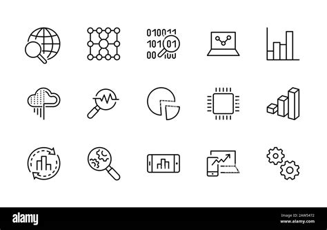 Set Of Data Analysis Related Technology Vector Line Icons Contains