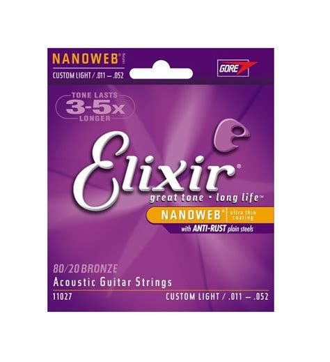 11 52 Gauge Long Life Elixir Bronze Acoustic Guitar Strings Light 11