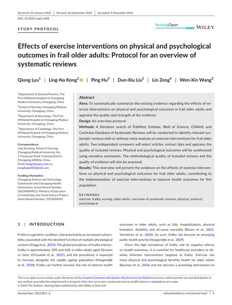 Pdf Effects Of Exercise Interventions On Physical And Psychological Outcomes In Frail Older