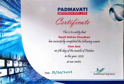 Sayali Choudhari On Linkedin Certification Of Core Java
