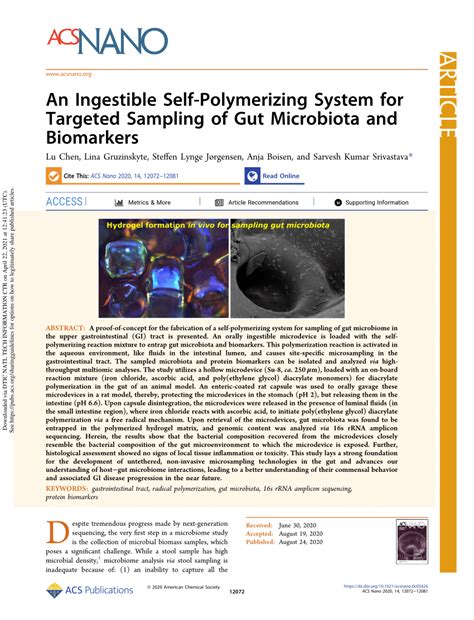 Pdf An Ingestible Self Polymerizing System For Targeted Sampling Of Gut Microbiota And Biomarkers