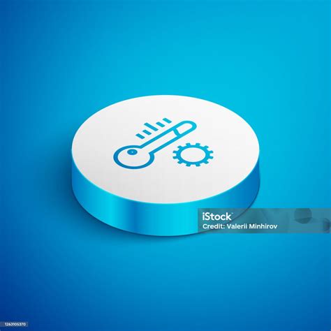 파란색 배경에 격리 된 등색 선 기상 온도계 측정 아이콘 온도계 장비는 덥거나 추운 날씨를 표시합니다 흰색 원 버튼 벡터 일러스트레이션 0명에 대한 스톡 벡터 아트 및 기타