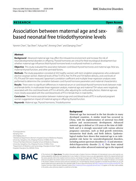 Pdf Association Between Maternal Age And Sex Based Neonatal Free