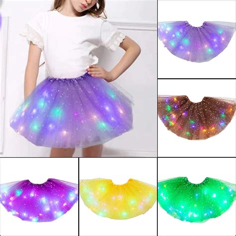Luminous Led Fluffy Skirt Girls Layered Ballet Dance Pleated Skirt