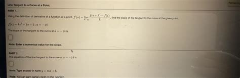 Solved Line Tangent To A Curve At A Point Part Using The Chegg