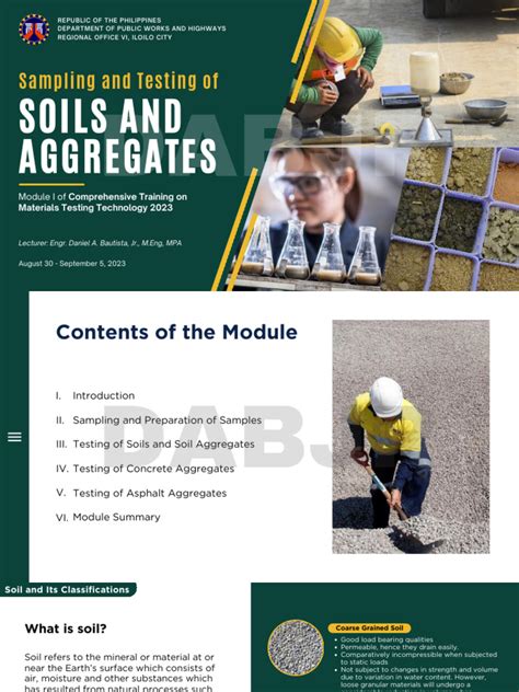 Sampling And Testing Of Soils And Aggregates Day 1 August 30 Pdf
