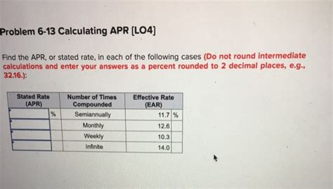 solved problem 6 13 calculating apr lo4 find the apr or