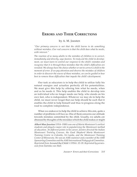 Errors And Their Corrections By A M Joosten Lecture Notes