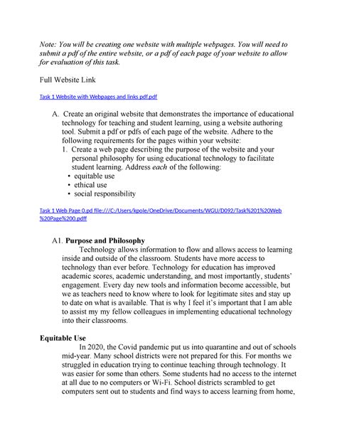 D092 Task 1 1sd Task 1 Note You Will Be Creating One Website