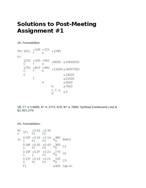 Solutions To Post Meeting1 Solutions To Post Meeting Assignment 1a
