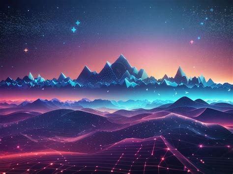 Premium Photo Abstract Digital Landscape Dynamic Particles And Dots